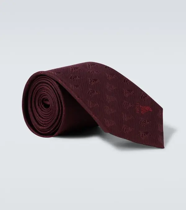 Gucci Embroidered Logo Silk Jacquard Tie - Burgundy