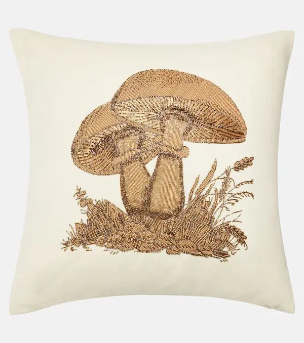 Jonathan Adler Botanist Mushrooms Large Linen Cushion - White