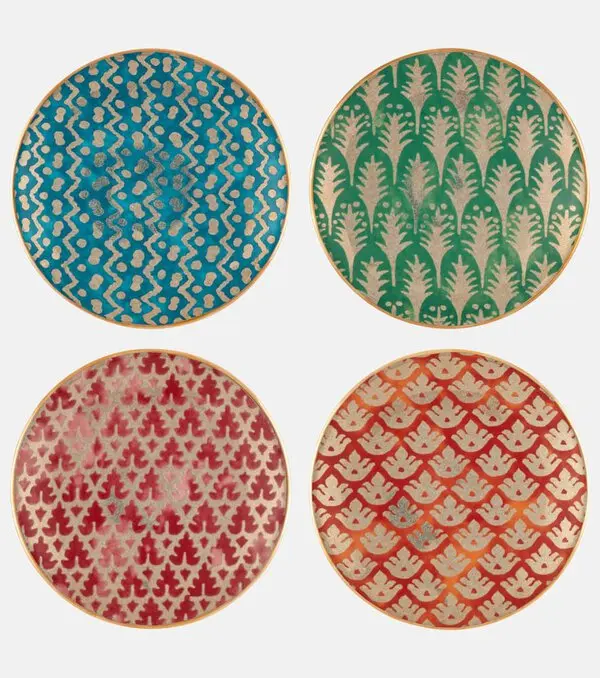 L'Objet X Fortuny Set Of 4 Earthenware Canapé Plates - Multicoloured