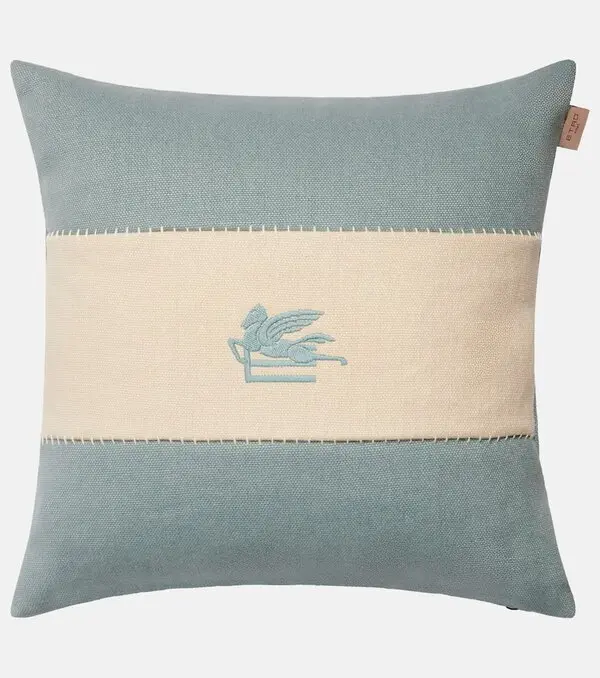 Etro Pegaso Embroidered Linen Cushion - Blue