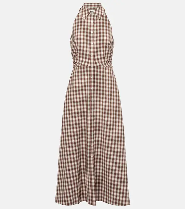 Veronica Beard Mackey Gingham Seersucker Midi Dress - Neutrals