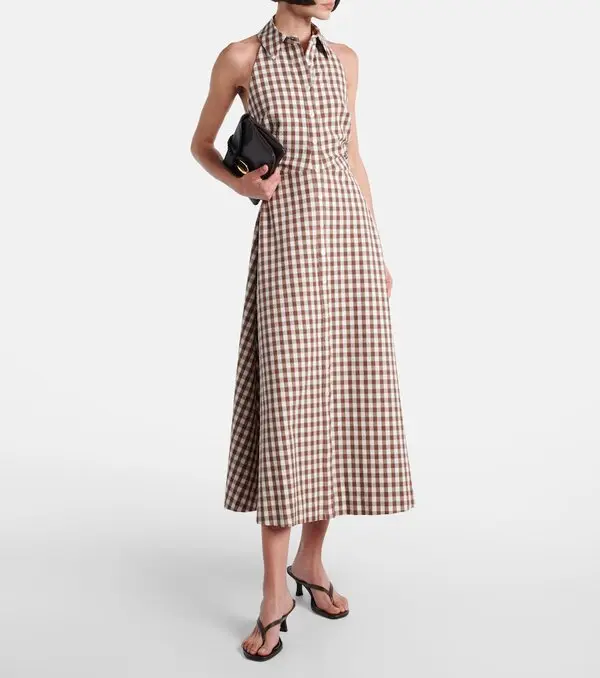 Veronica Beard Mackey Gingham Seersucker Midi Dress - Neutrals