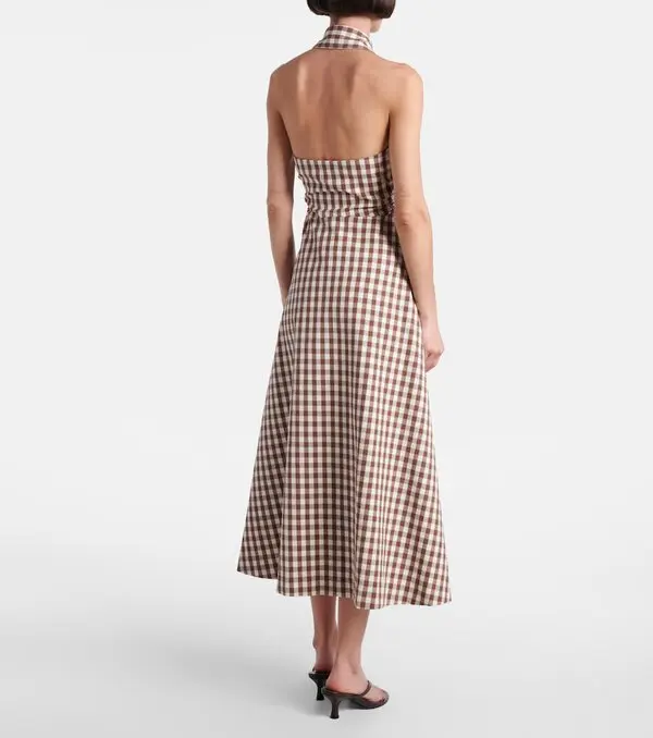 Veronica Beard Mackey Gingham Seersucker Midi Dress - Neutrals