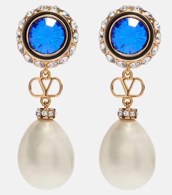 Valentino Garavani Vlogo Embellished Drop Earrings - Gold