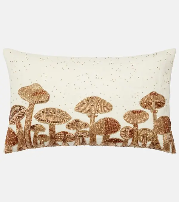 Jonathan Adler Botanist Mushroom Field Linen Cushion - White