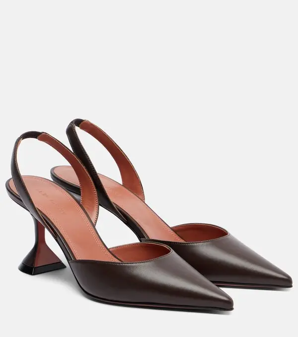 Amina Muaddi Holli 70 Leather Slingback Pumps - Brown