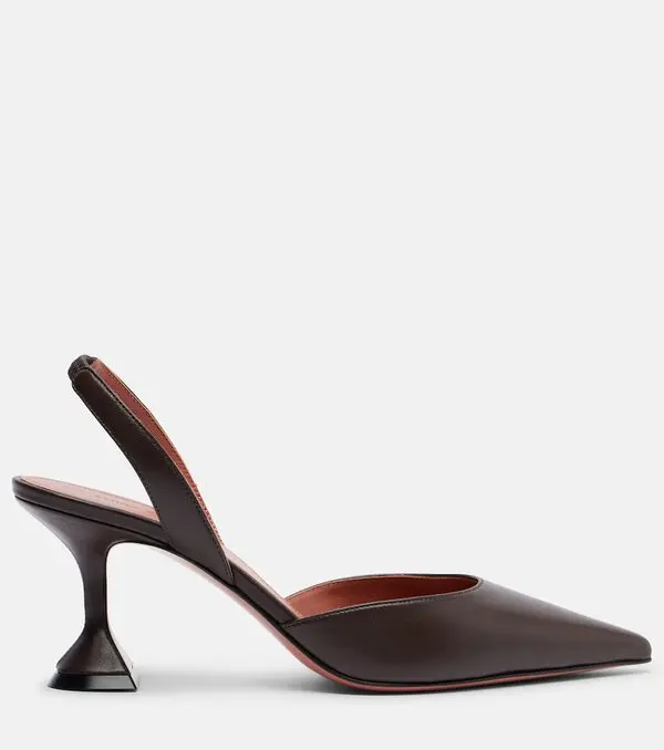 Amina Muaddi Holli 70 Leather Slingback Pumps - Brown