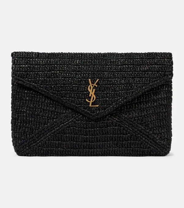 Saint Laurent Cassandre Large Raffia Pouch - Black