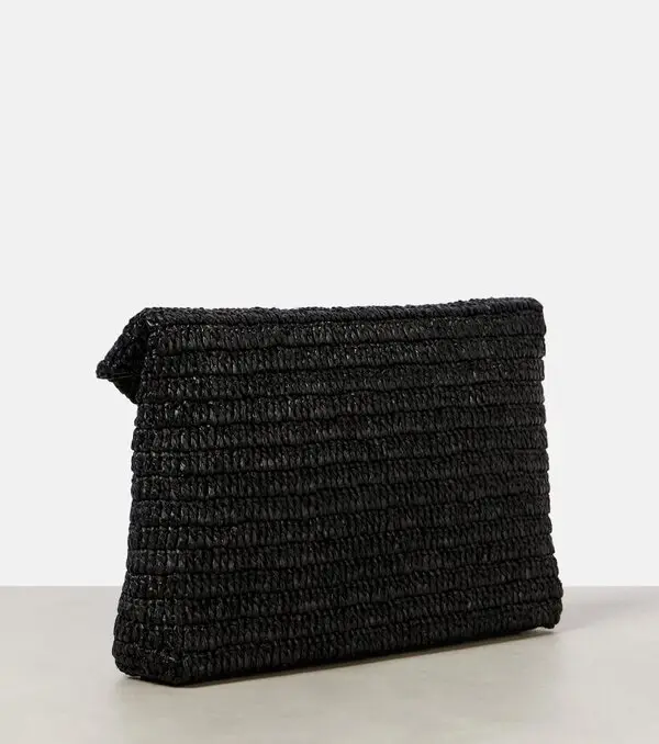 Saint Laurent Cassandre Large Raffia Pouch - Black