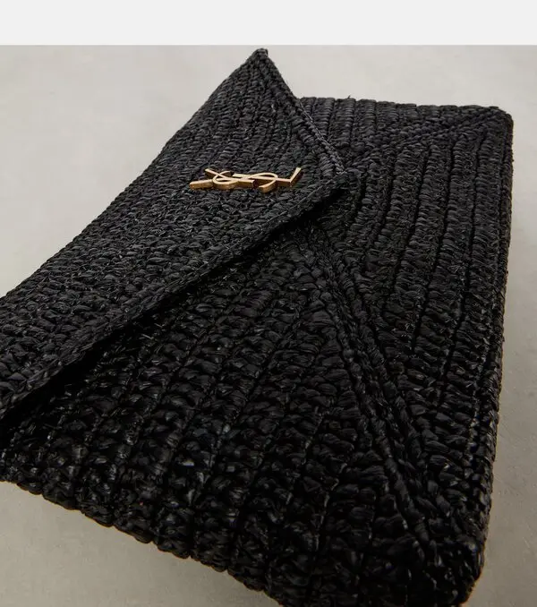 Saint Laurent Cassandre Large Raffia Pouch - Black