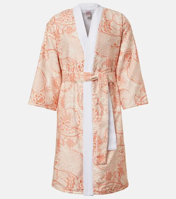 Etro Bloom Paisley Cotton Bathrobe - Orange