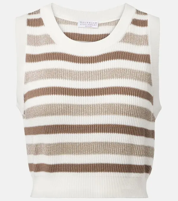Brunello Cucinelli Striped Cotton Sweater Vest - Brown