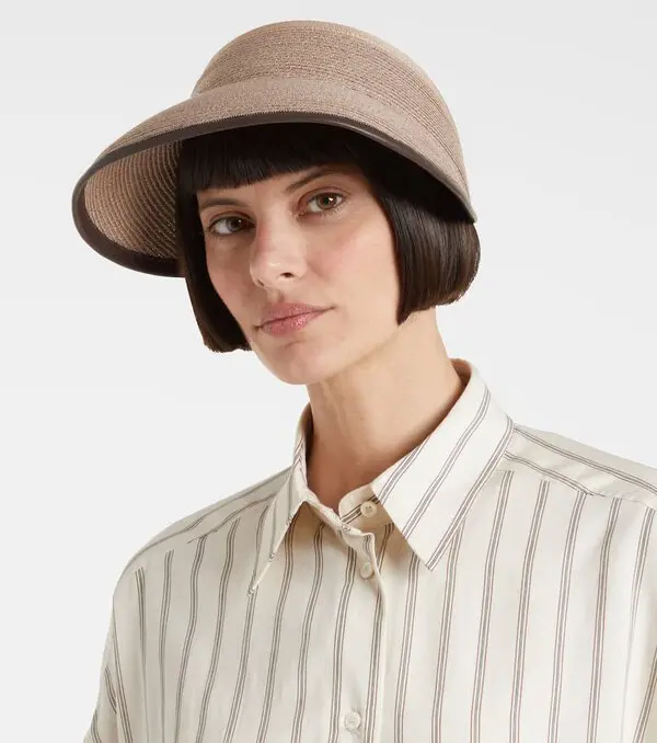 Brunello Cucinelli Leather-trimmed Raffia Visor