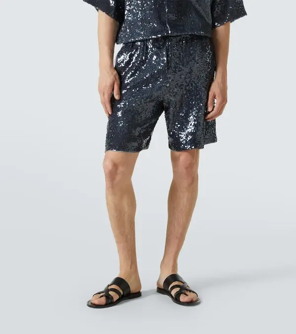 Dries Van Noten Sequined Bermuda Shorts - Blue