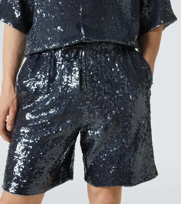 Dries Van Noten Sequined Bermuda Shorts - Blue