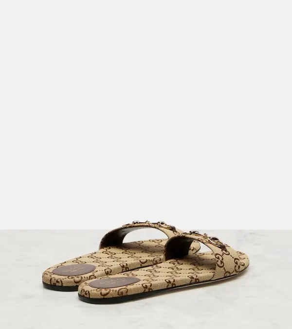 Gucci Horsebit Gg Canvas Slides - Multicoloured
