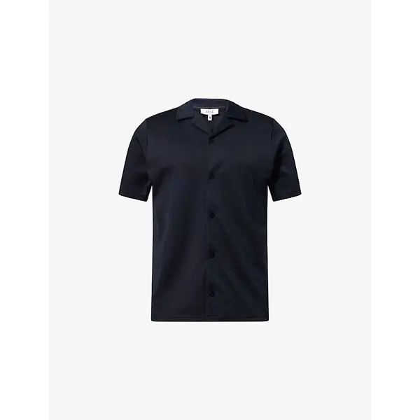 ARNE Textured Interlock Revere Camp-collar Stretch-woven Shirt - Navy