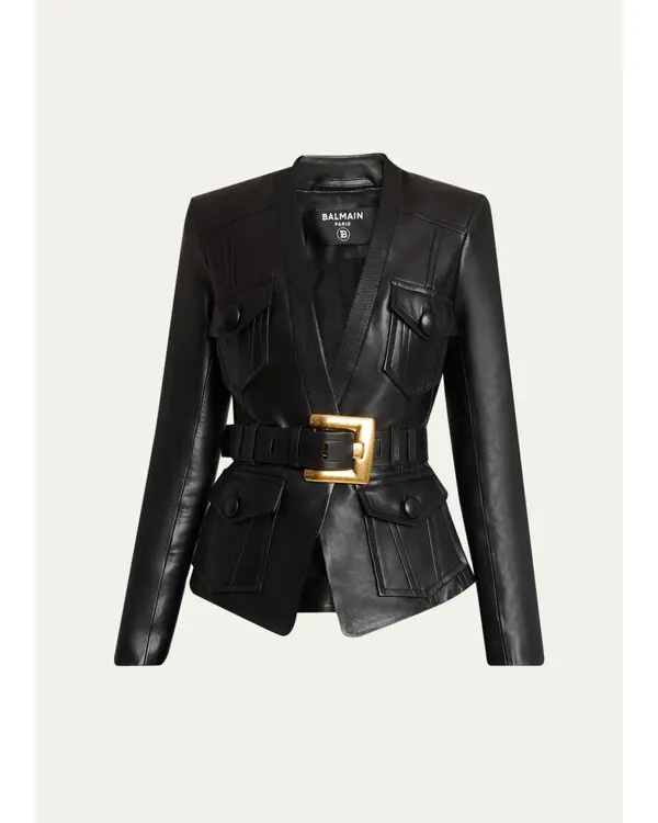 Balmain Belted Leather Jacket