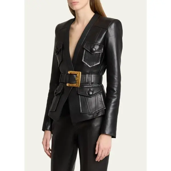 Balmain Belted Leather Jacket