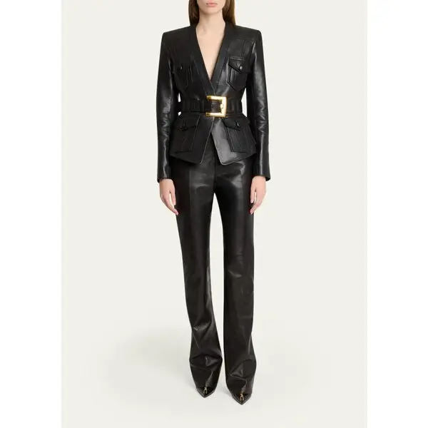 Balmain Belted Leather Jacket