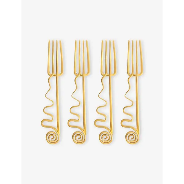 L'Objet Spirale 24ct Gold-plated Brass Cocktail Forks Set Of Four - 24k Gold