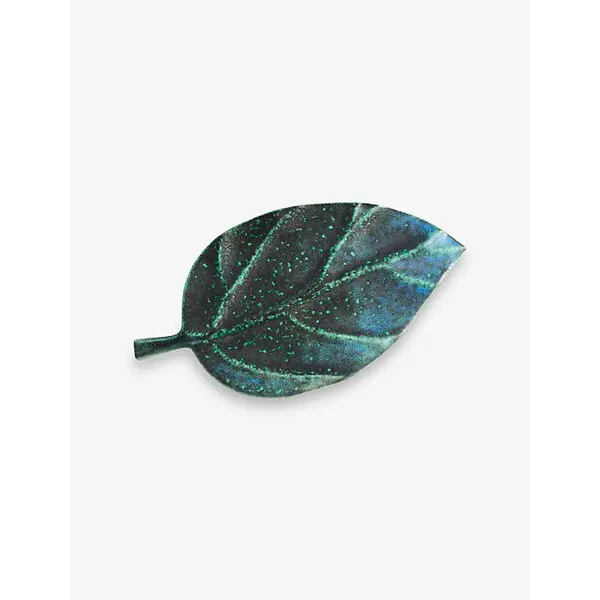 L'Objet Cenote Leaf Porcelain Platter 32cm X 17cm - Green