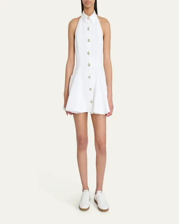 Balmain Halter Poplin Fit-and-flare Mini Shirtdress