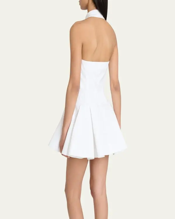 Balmain Halter Poplin Fit-and-flare Mini Shirtdress