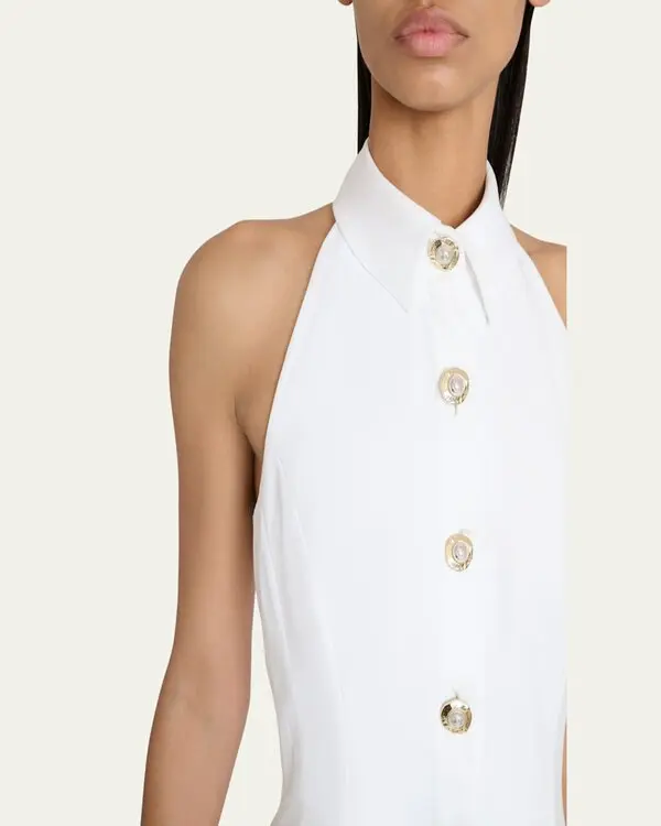 Balmain Halter Poplin Fit-and-flare Mini Shirtdress