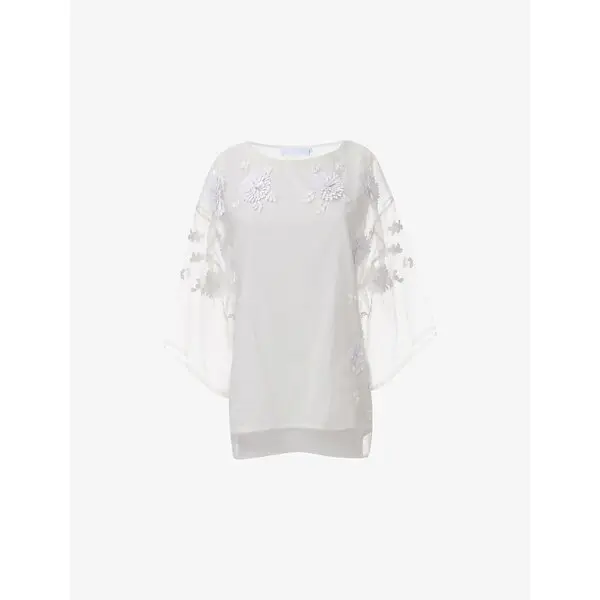 LEEM Floral Embellished Mesh Top
