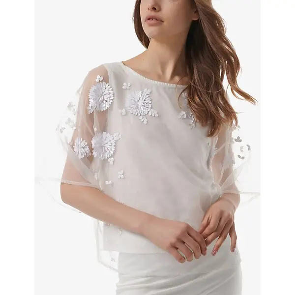 LEEM Floral Embellished Mesh Top