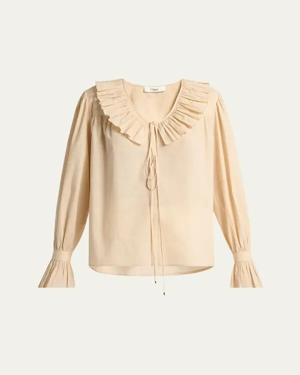 Chloé Ruffle Cotton Voile Blouse - White