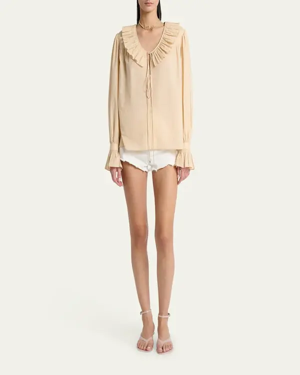 Chloé Ruffle Cotton Voile Blouse - White