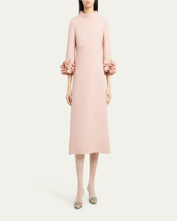 Valentino Garavani Floral Cuff Crepe Couture Midi Dress - Rose