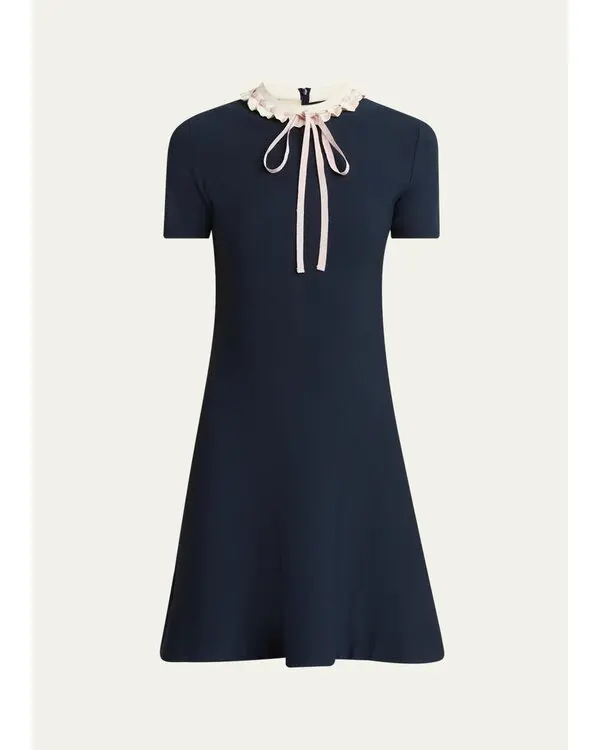 Valentino Garavani Ribbon Ruffle-trim Knit Mini Dress - Dkblue