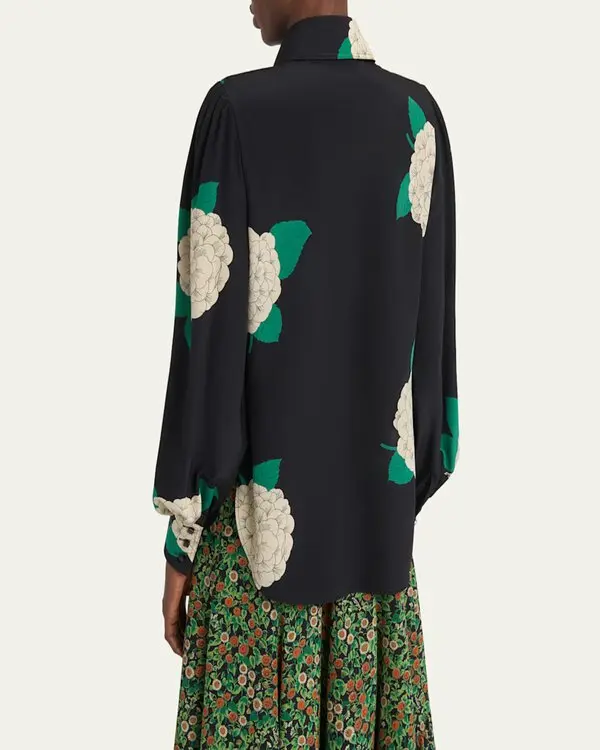 Valentino Garavani Floral Print Tie-neck Silk Blouse