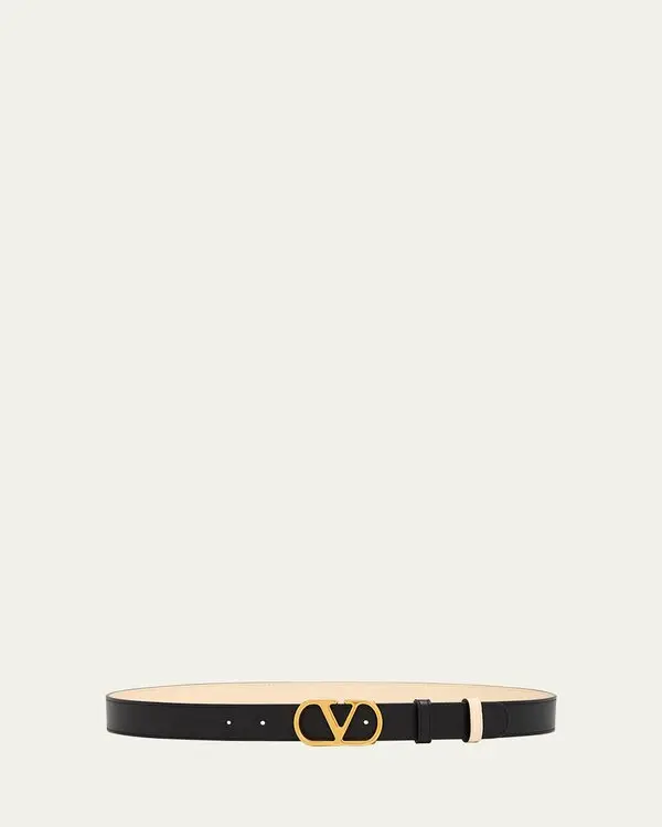 Valentino Garavani Vlogo Signature Reversible Leather Belt - Nero/butter White