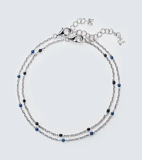 Mateo Set Of Two Sterling And Enamel Chain Bracelets - Silver