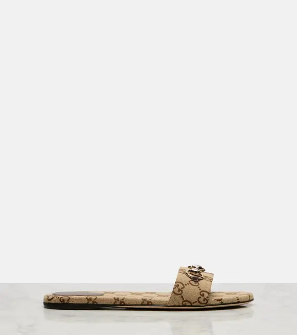 Gucci Horsebit Gg Canvas Slides - Multicoloured