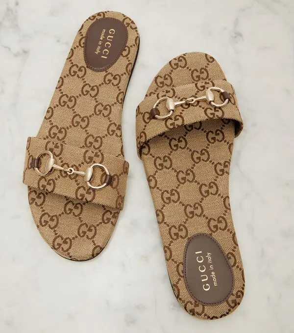 Gucci Horsebit Gg Canvas Slides - Multicoloured