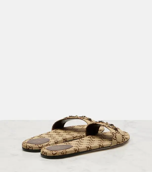 Gucci Horsebit Gg Canvas Slides - Multicoloured