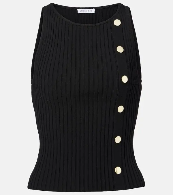 Veronica Beard Nelson Embellished Ribbed-knit Top