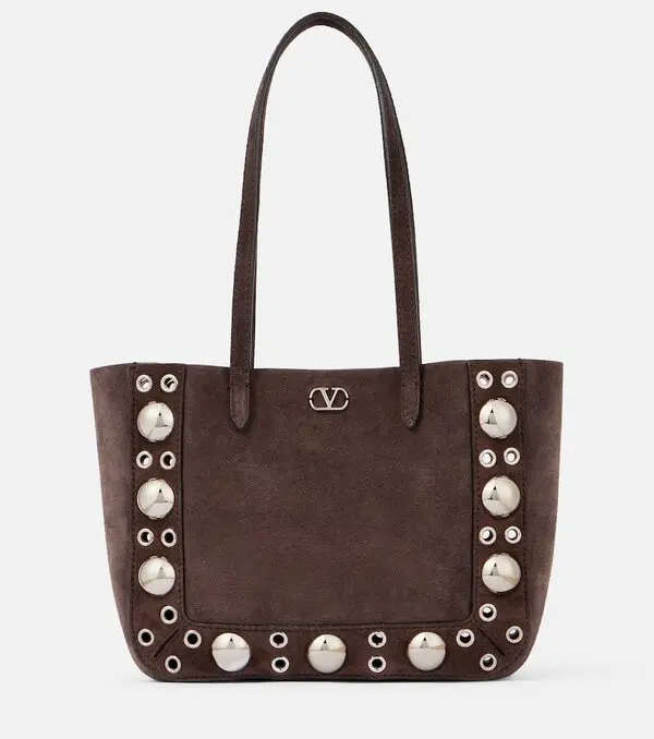 Valentino Garavani Nellcote Small Embellished Suede Shopper