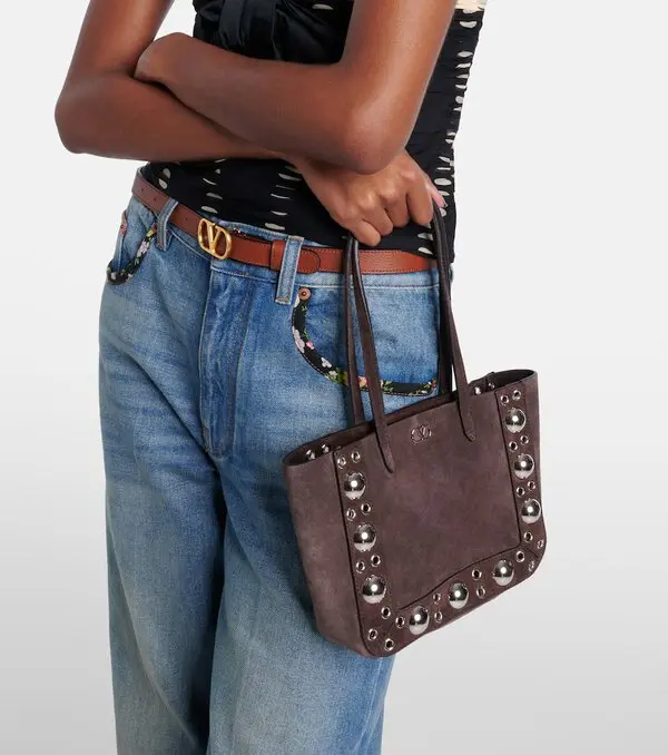 Valentino Garavani Nellcote Small Embellished Suede Shopper