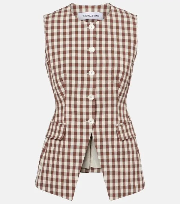 Veronica Beard Lois Gingham Seersucker Top - Neutrals