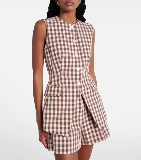Veronica Beard Lois Gingham Seersucker Top - Neutrals