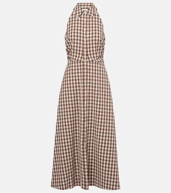Veronica Beard Mackey Gingham Seersucker Midi Dress - Neutrals