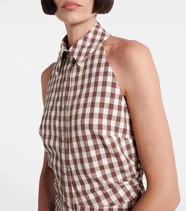 Veronica Beard Mackey Gingham Seersucker Midi Dress - Neutrals