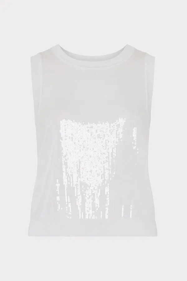 MILLY Sequin Knit Sleeveless Shell Top - Ecru
