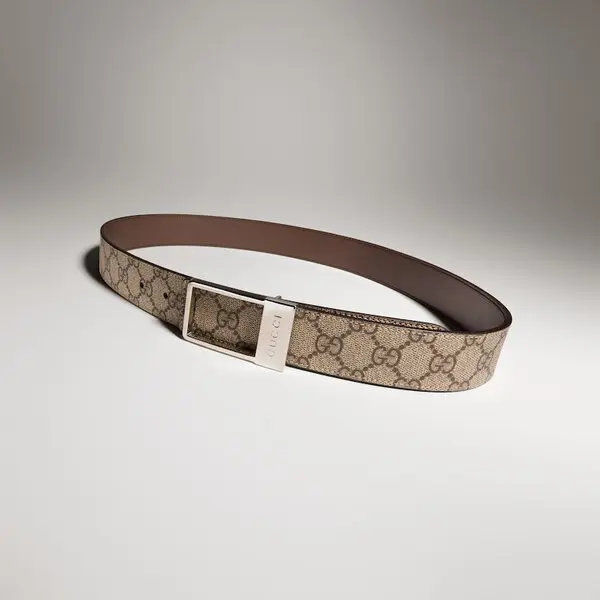 Gucci Reversible Belt With Rectangular Buckle - Beige